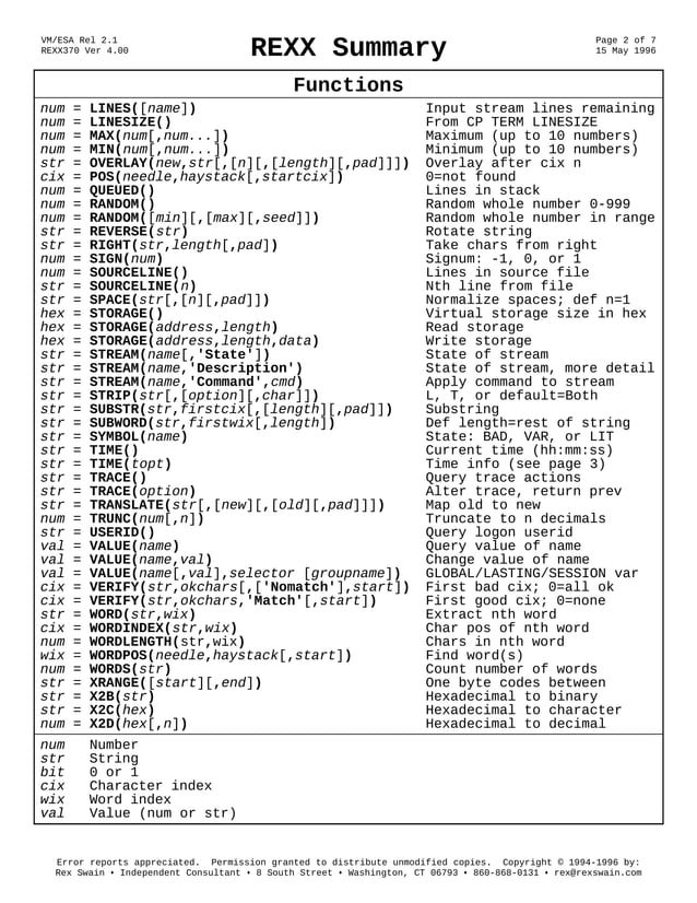Rexx summary | PDF