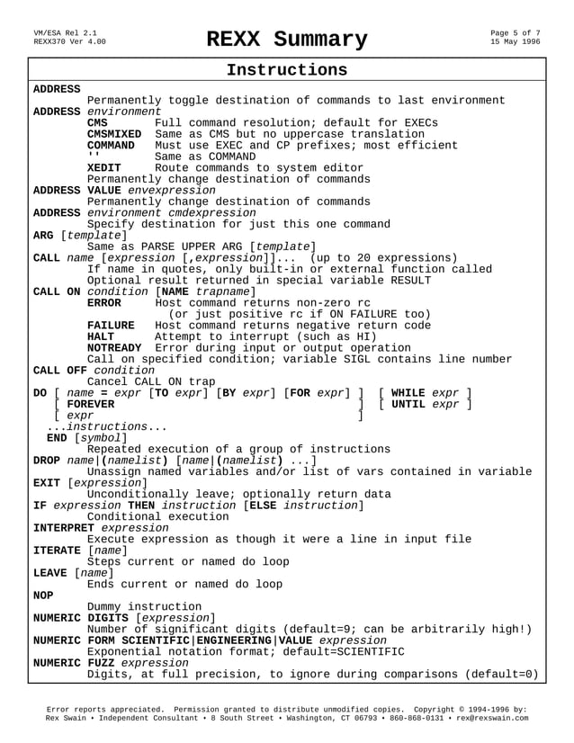 Rexx summary | PDF