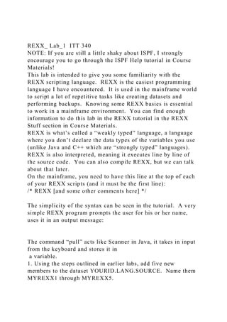 REXX_ Lab_1 ITT 340 NOTE If you are still a little shaky about.docx | Programming Languages ...