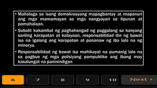 Tungkulin at Pananagutan sa Pangangalaga ng mga Simulain ng Demokrasya | PPT
