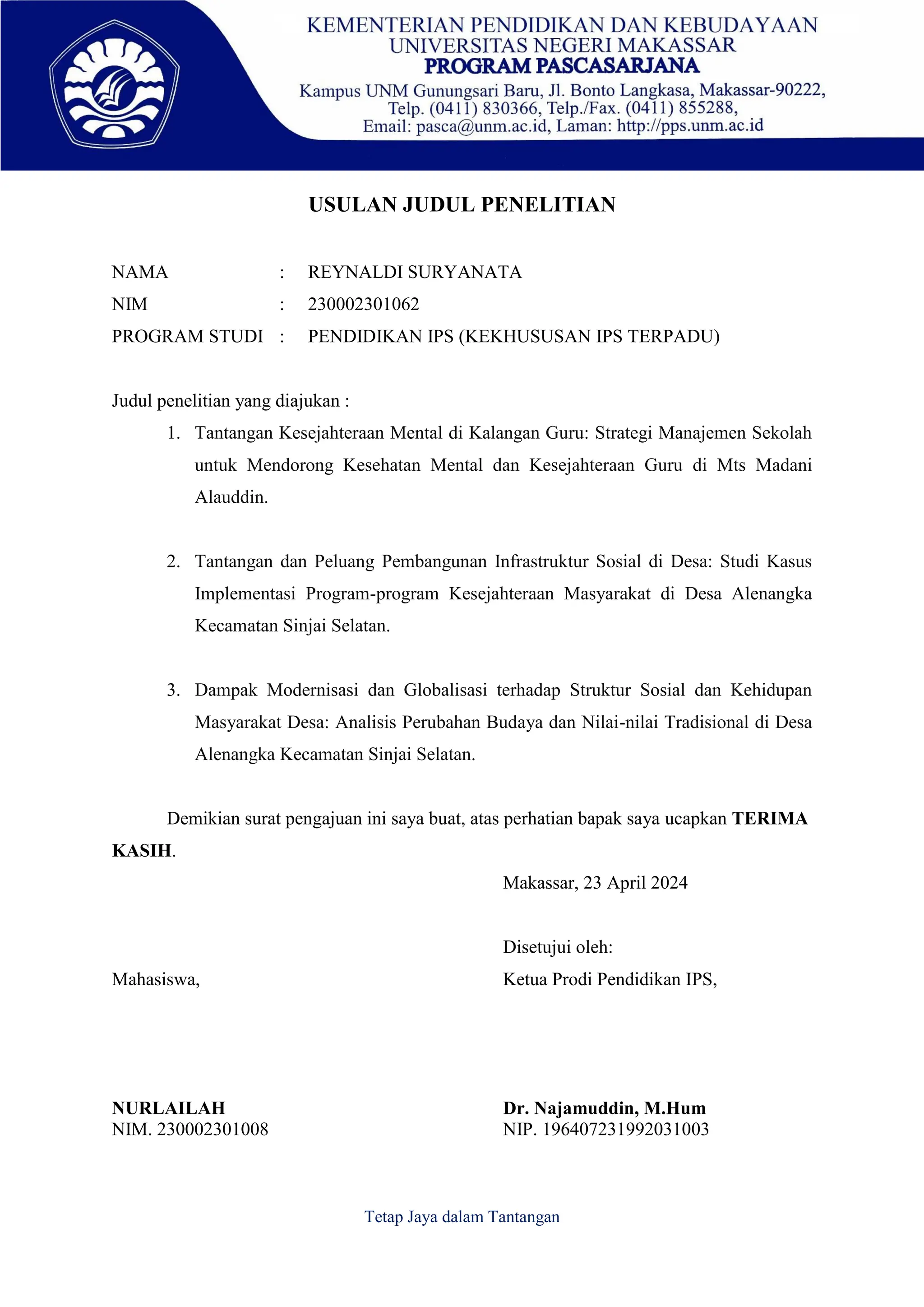 contoh judul tesis untuk mahasiswa pascasarjana | PDF