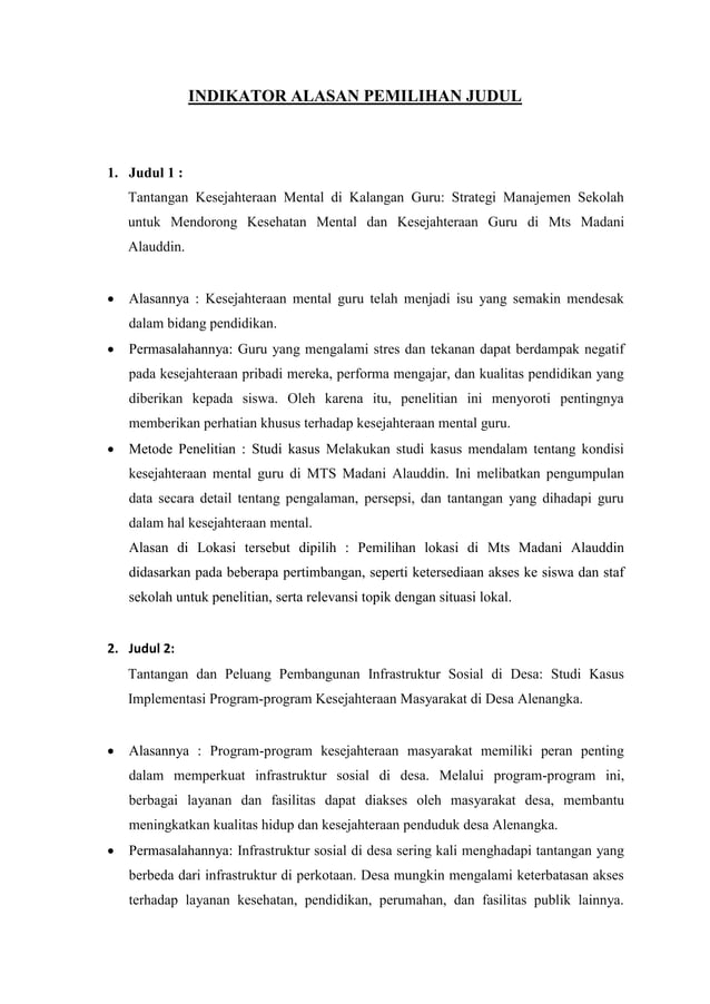 contoh judul tesis untuk mahasiswa pascasarjana | PDF