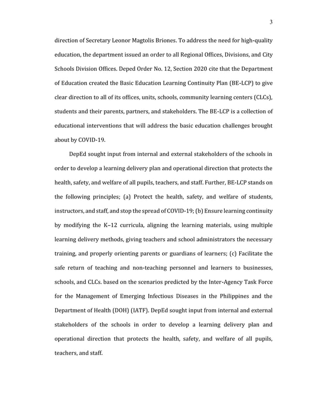 Practices And Challenges In The Implementation Of Basic Education Learning Continuity Plan By