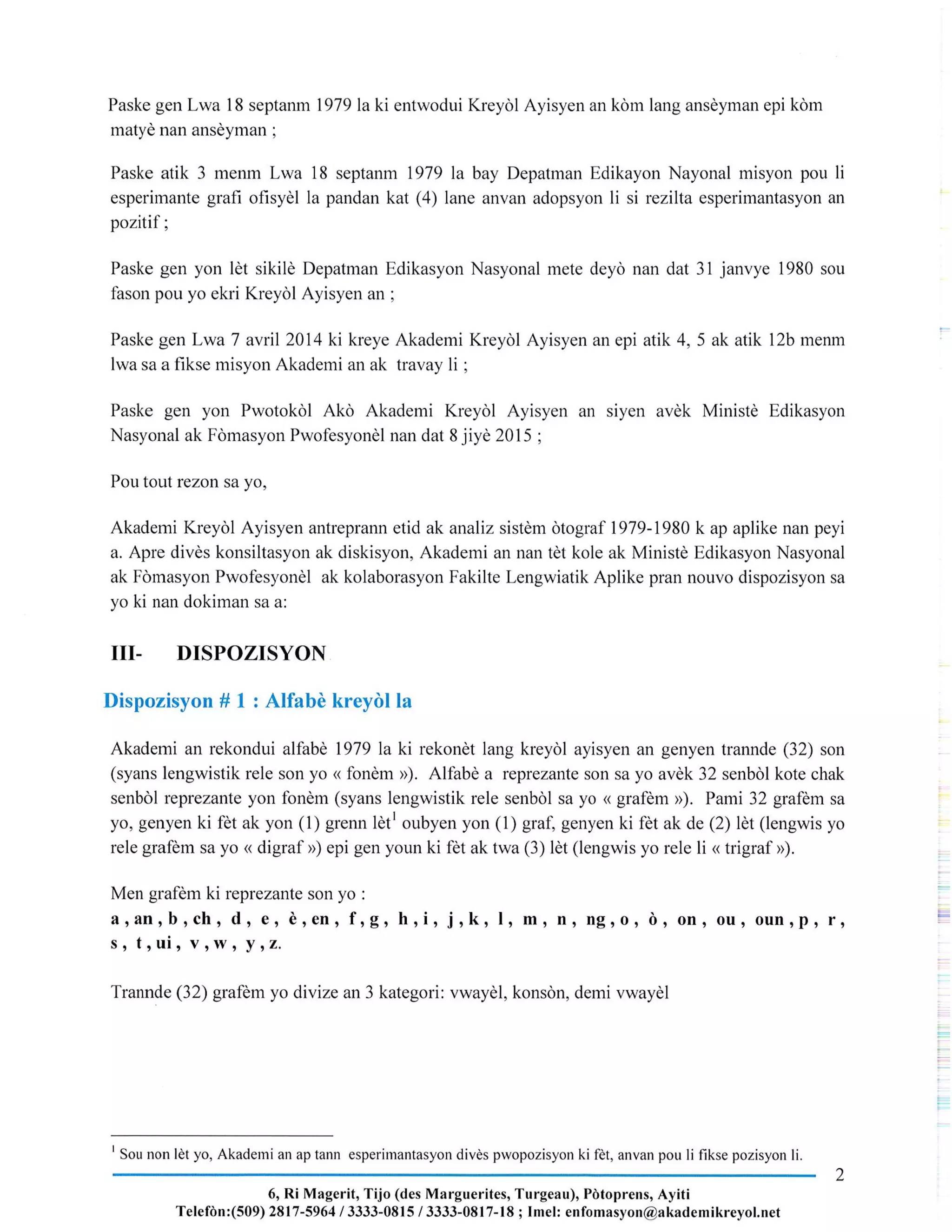 Premye rezolisyon sou òtograf kreyòl ayisyen an | PDF