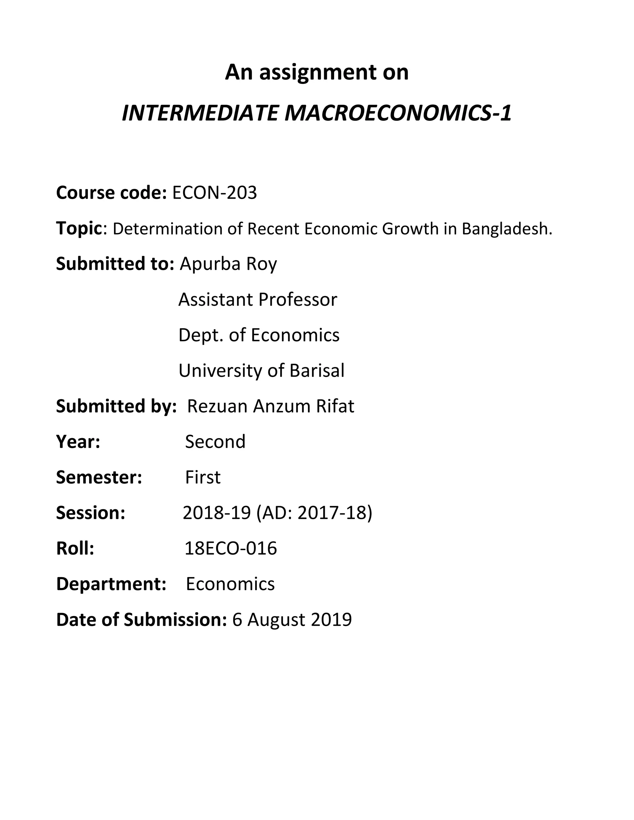 An assignment on INTERMEDIATE MACROECONOMICS | PDF