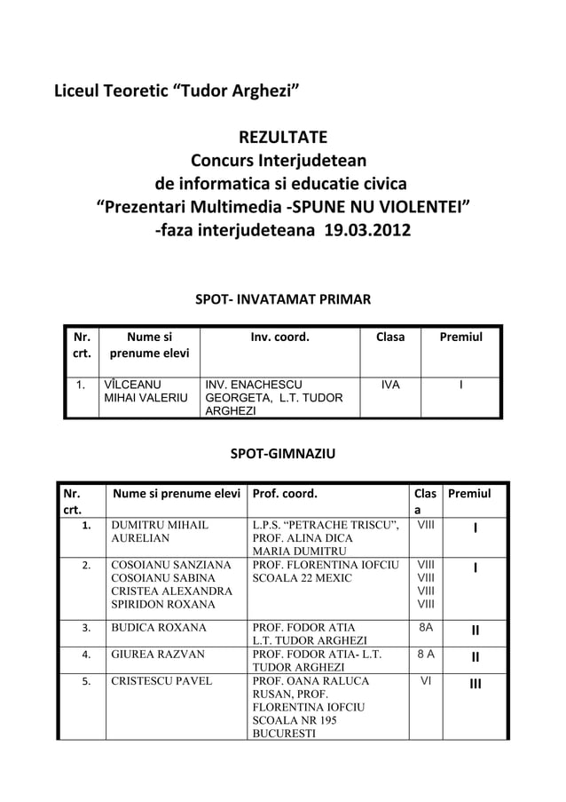 Rezultate faza interjudeteana | PDF