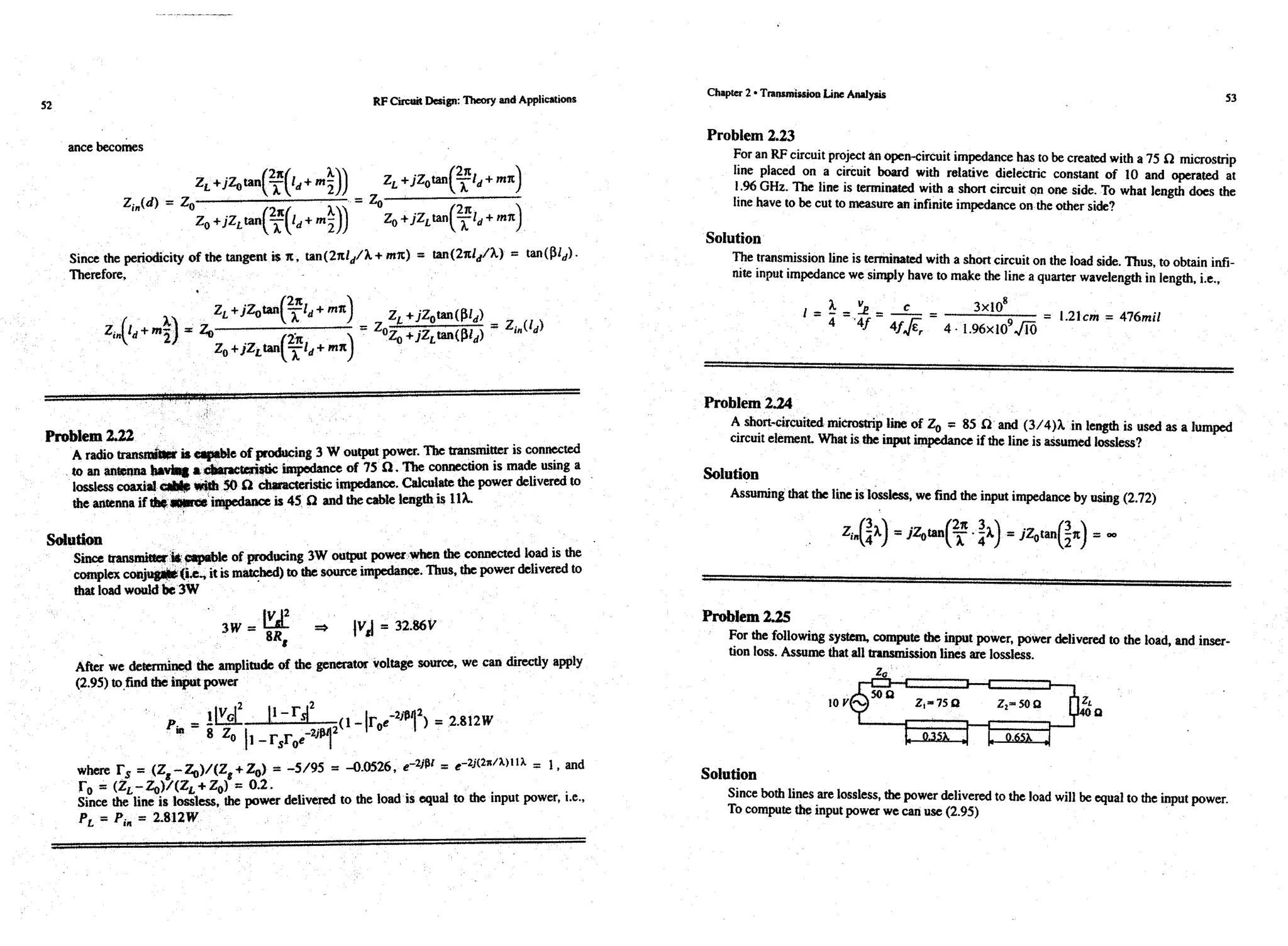 Rf circuit design_theory_and_application_by_ludwig_bretchko_-_solution_manual | PDF