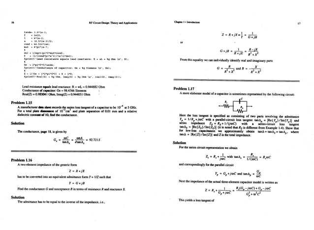 Rf circuit design_theory_and_application_by_ludwig_bretchko_-_solution_manual | PDF