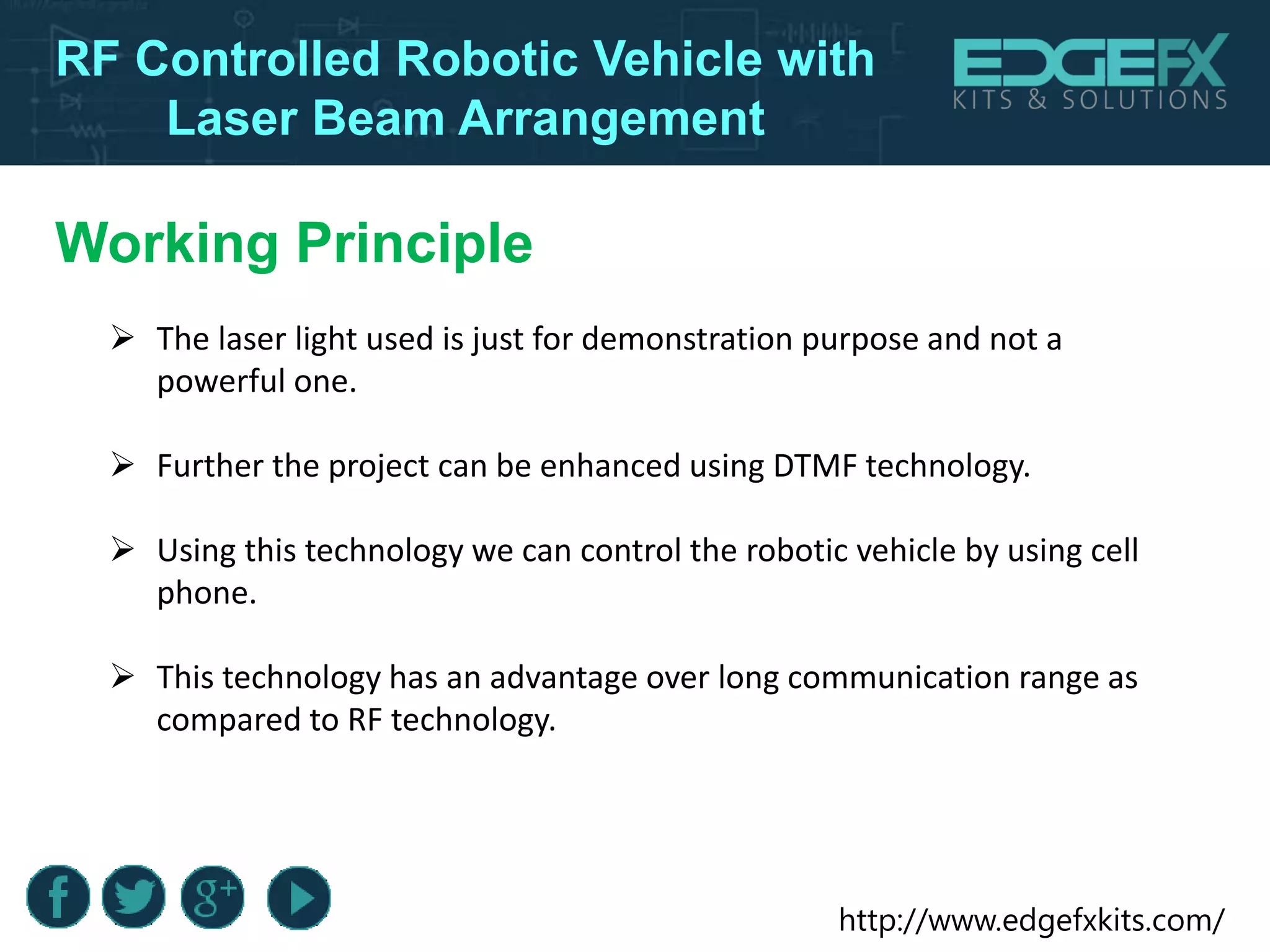 RF Controlled Robotic Vehicle With Laser Beam Arrangement | PPT