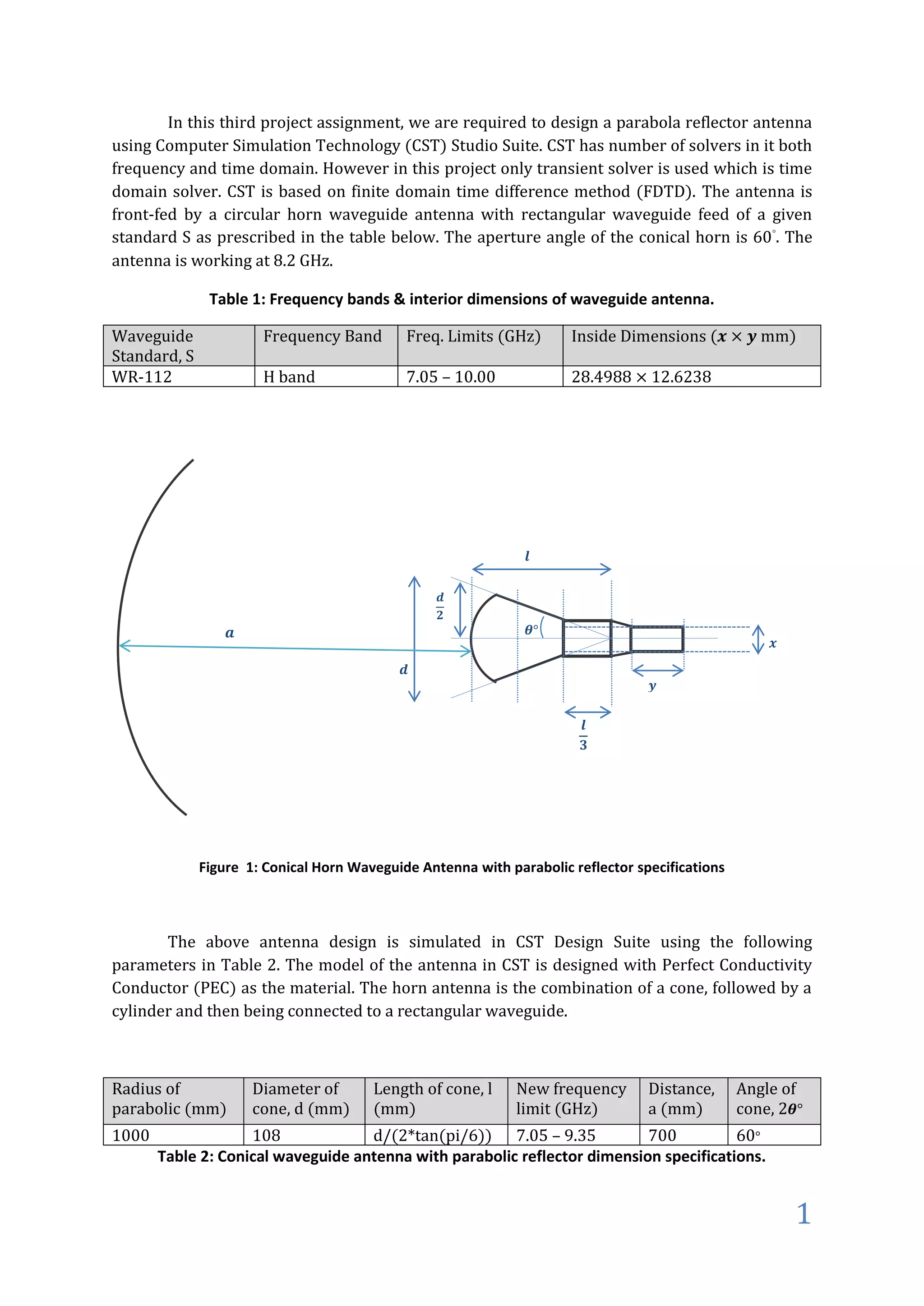 Conical horn antenna with parabolic reflector using cst | PDF