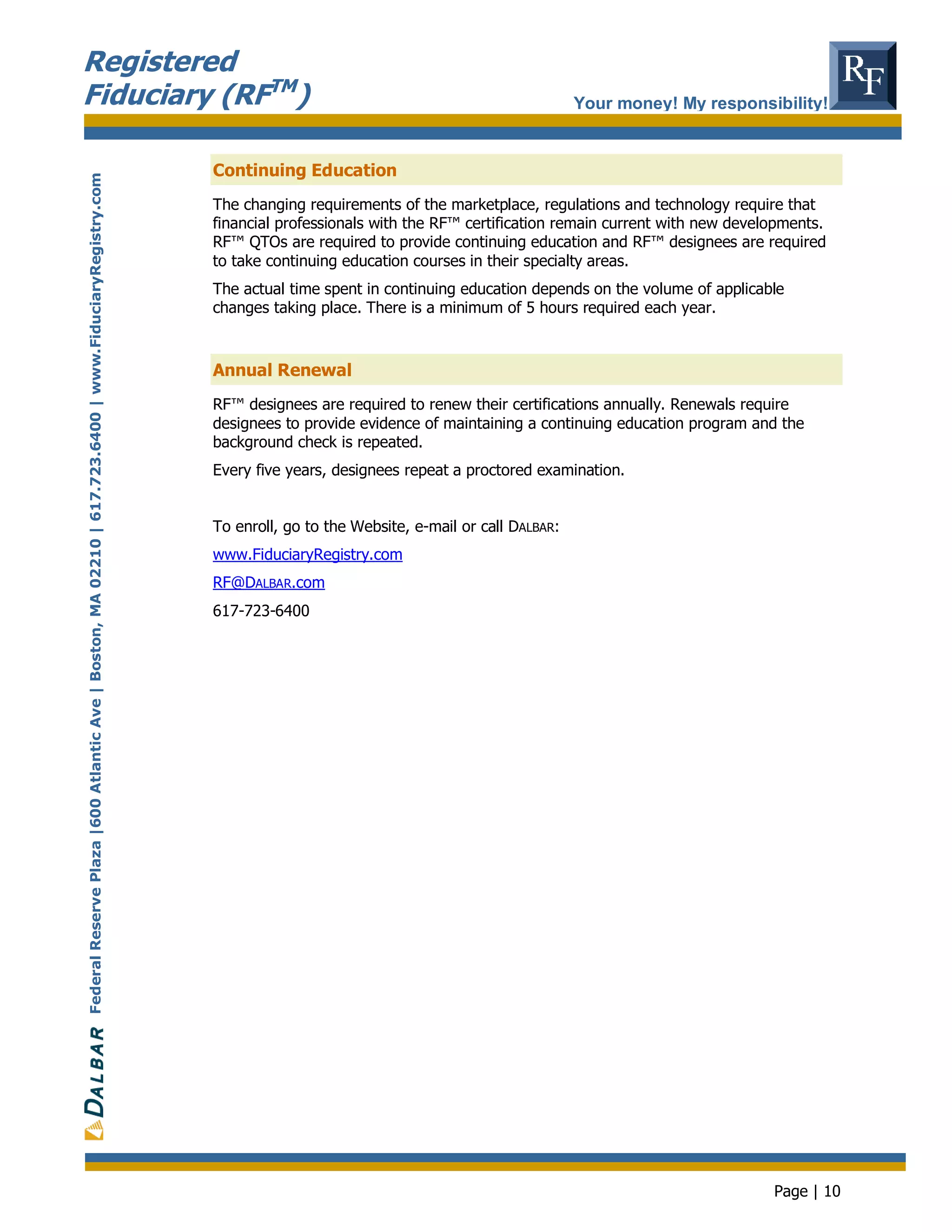 Registered Fiduciary Designation by Dalbar | PDF