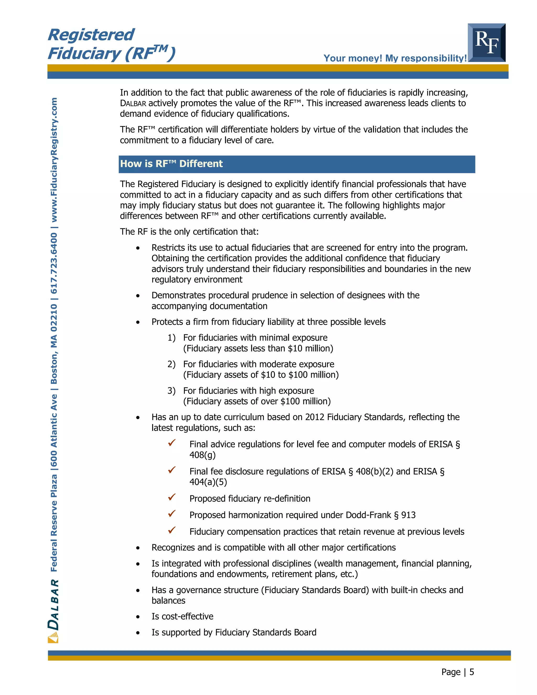 Registered Fiduciary Designation by Dalbar | PDF