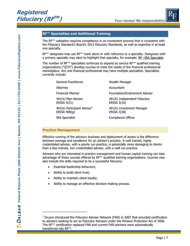Registered Fiduciary Designation by Dalbar | PDF