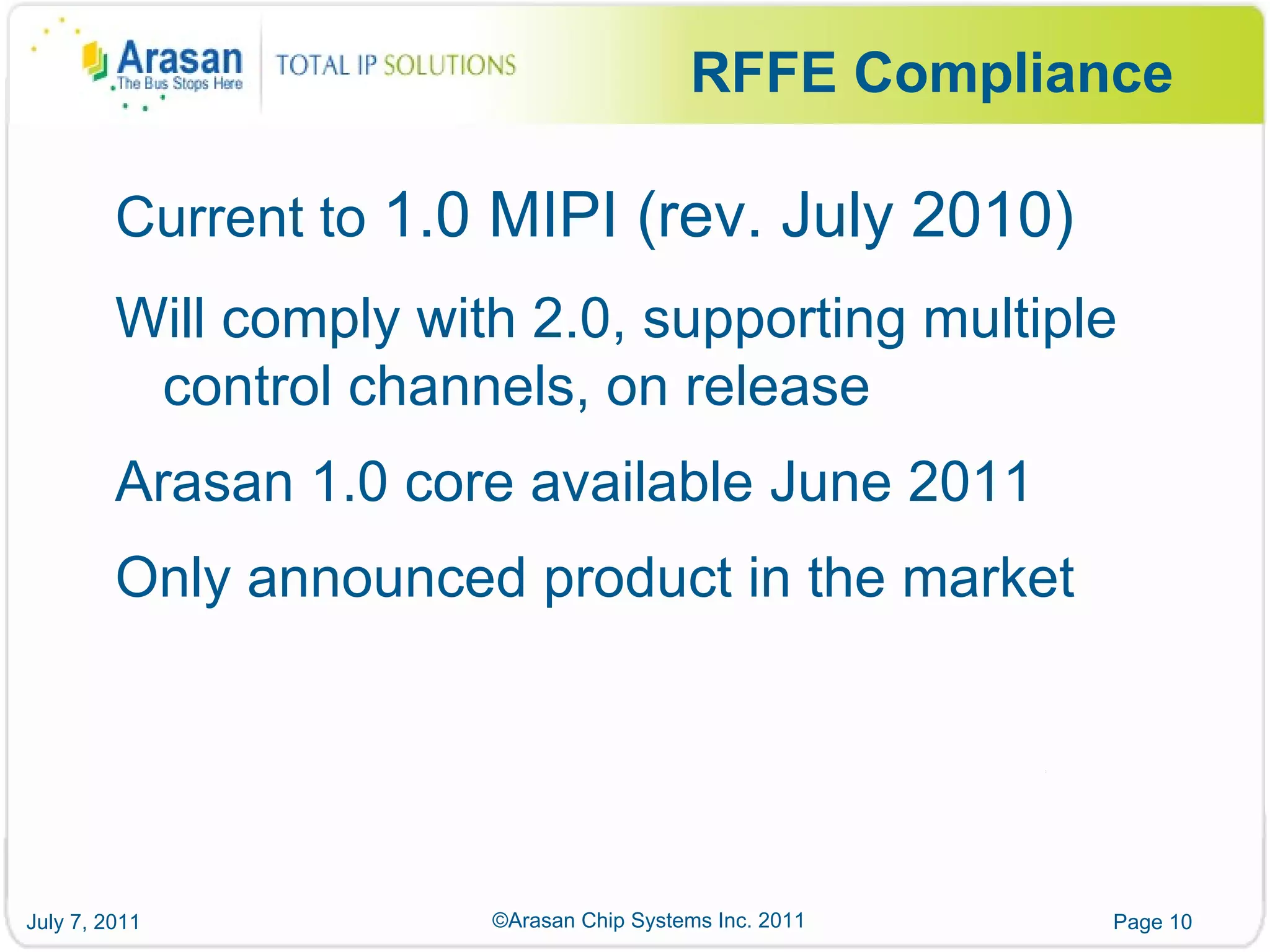 Radio Frequency Front End (RFFE) MIPI core from Arasan Chip Systems | PPT