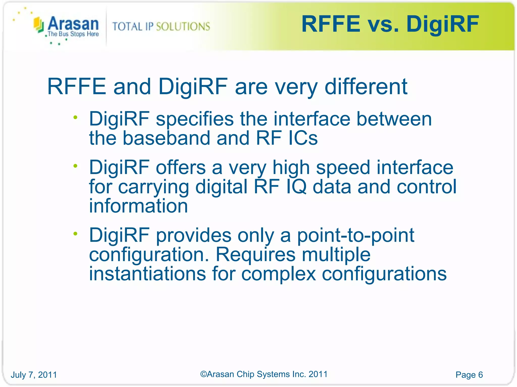 Radio Frequency Front End (RFFE) MIPI core from Arasan Chip Systems | PPT