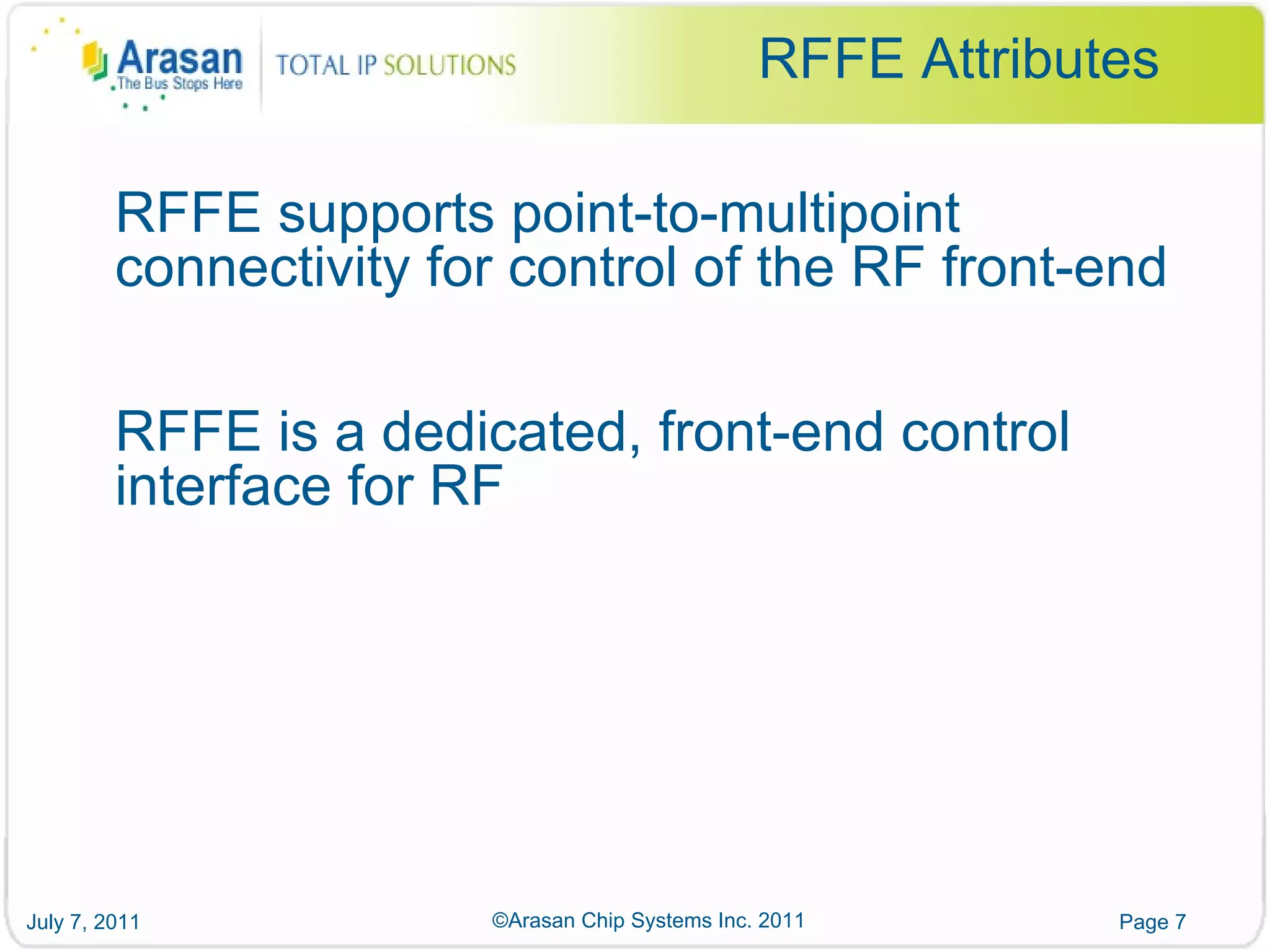 Radio Frequency Front End (RFFE) MIPI core from Arasan Chip Systems | PPT