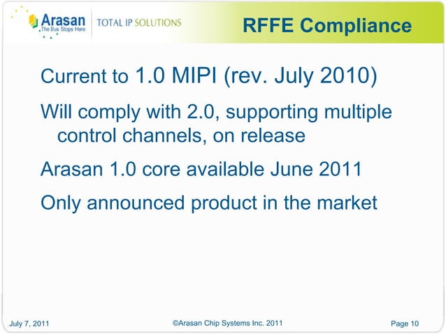 Radio Frequency Front End (RFFE) MIPI core from Arasan Chip Systems ...