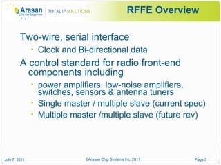Radio Frequency Front End (RFFE) MIPI core from Arasan Chip Systems | PPT