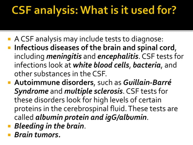 Collection, transport and processing of clinical specimens: CSF | PPTX