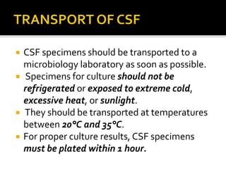 Collection, transport and processing of clinical specimens: CSF | PPTX