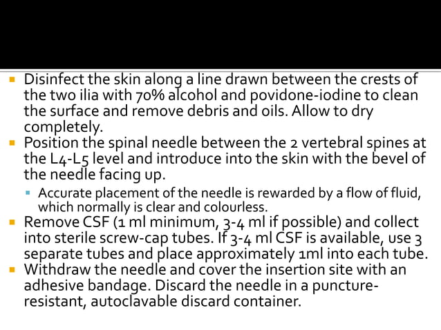 Collection, transport and processing of clinical specimens: CSF | PPTX