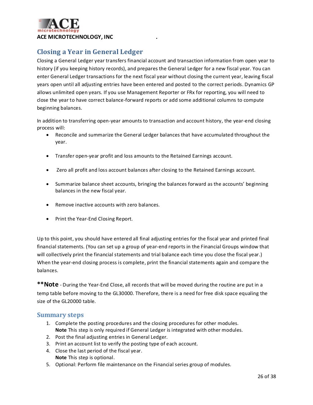 Dynamics GP 2013 Year End Closing Procedures
