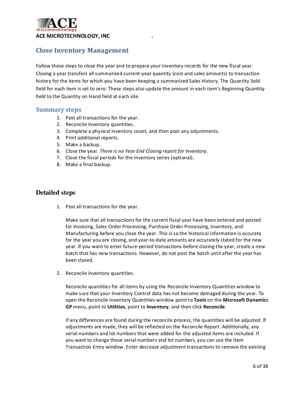 Dynamics GP 2013 Year End Closing Procedures