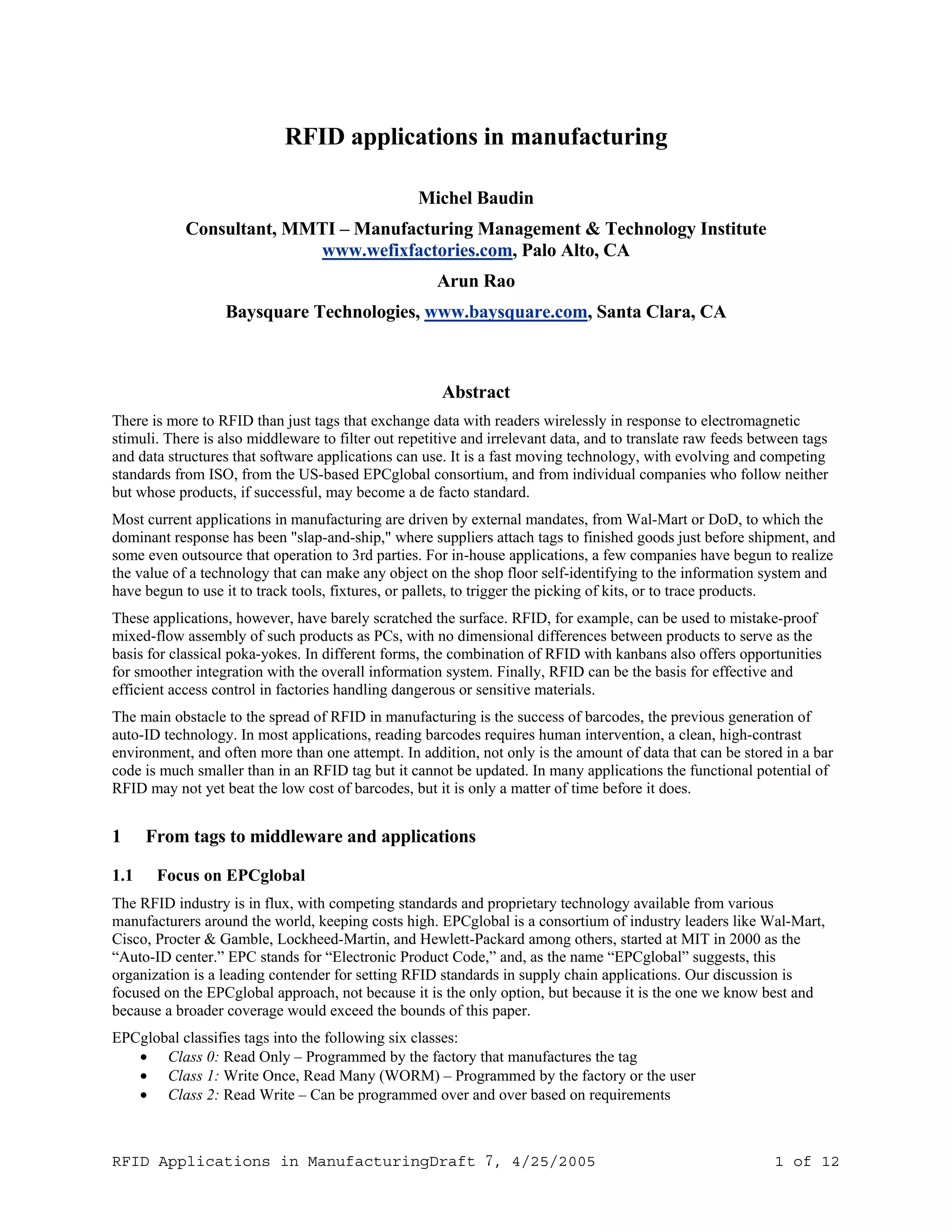 Rfid applications in manufacturing | PDF