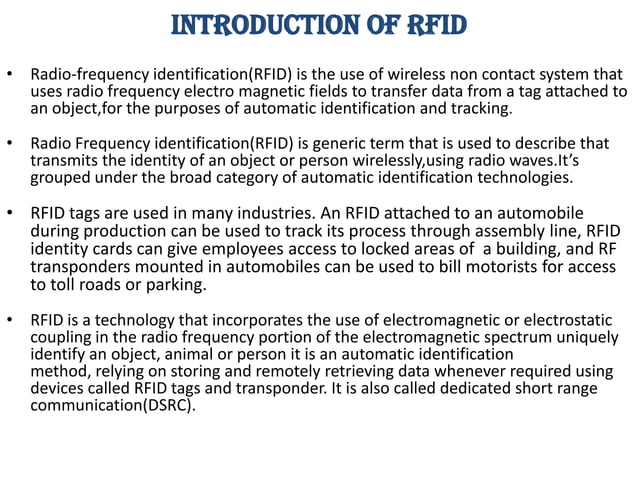 Rfid technology | PPTX | Technology & Computing