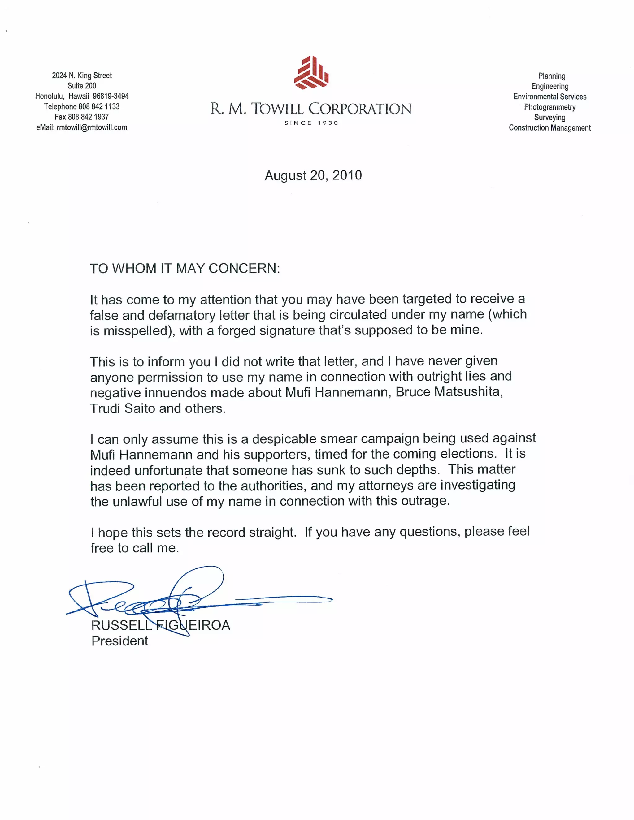 RM Towill letter aug 20 2010 | PDF
