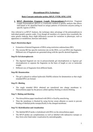 Basic Concepts OF RFLP, VNTR, SINE, LINE | PDF