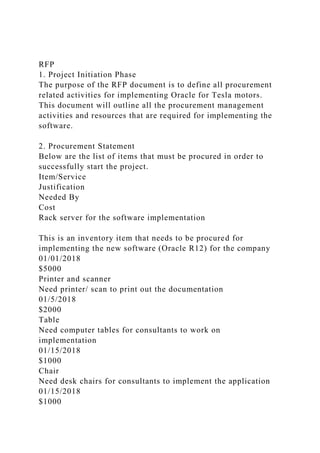 RFP1. Project Initiation Phase The purpose of the RFP document.docx