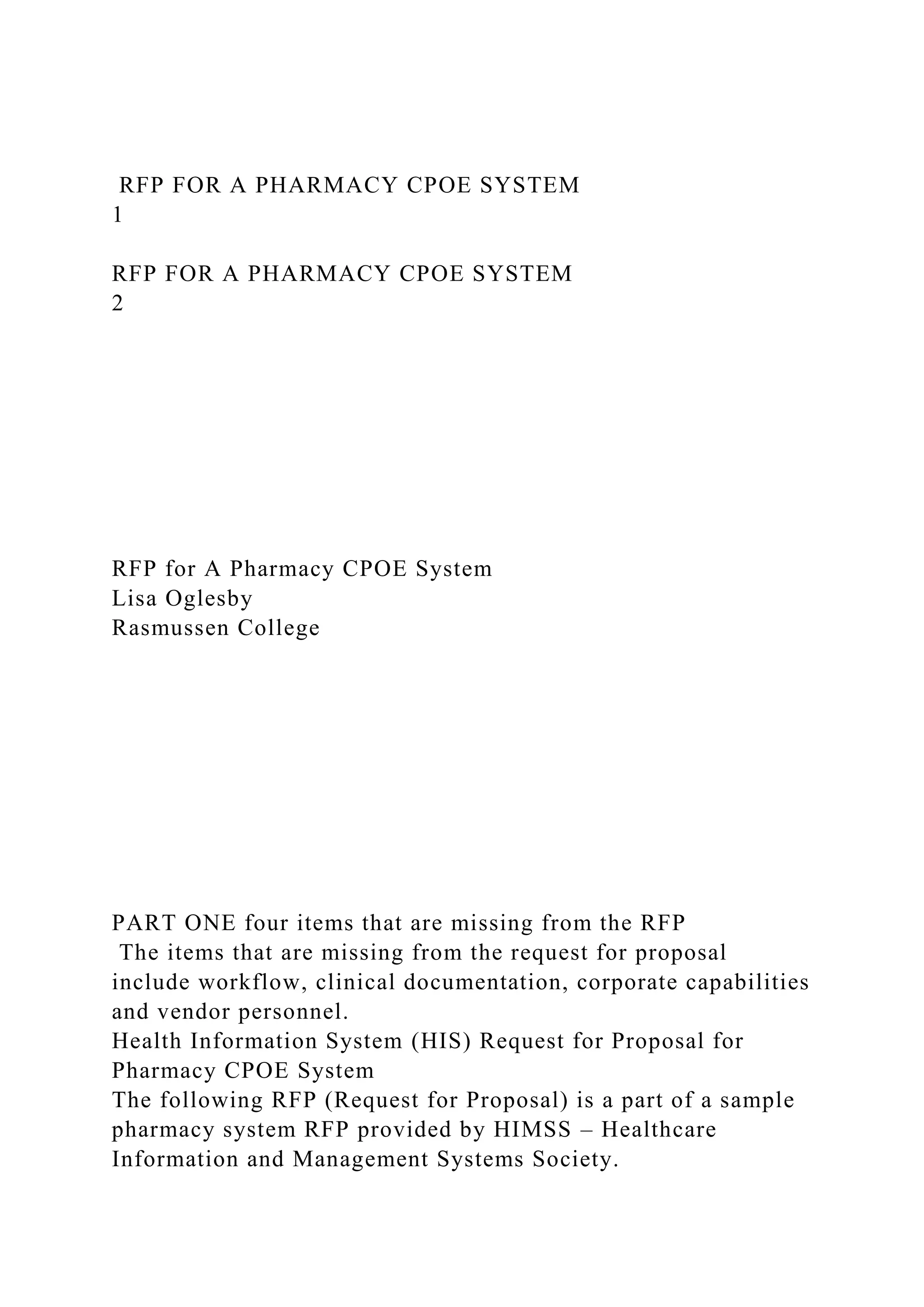 RFP FOR A PHARMACY CPOE SYSTEM .docx