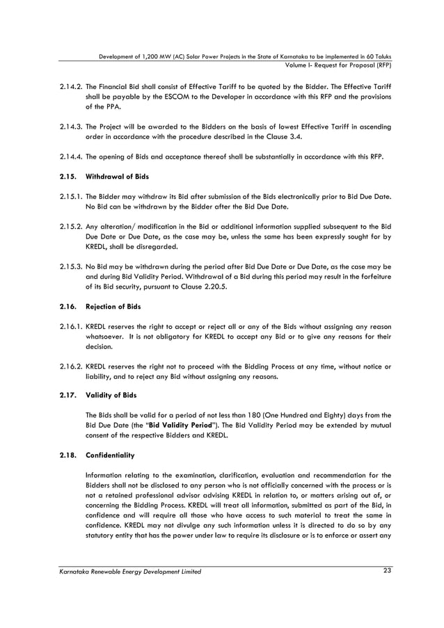 Rfp For 1200 Mw Solar Power Projects In Karnataka Pdf 