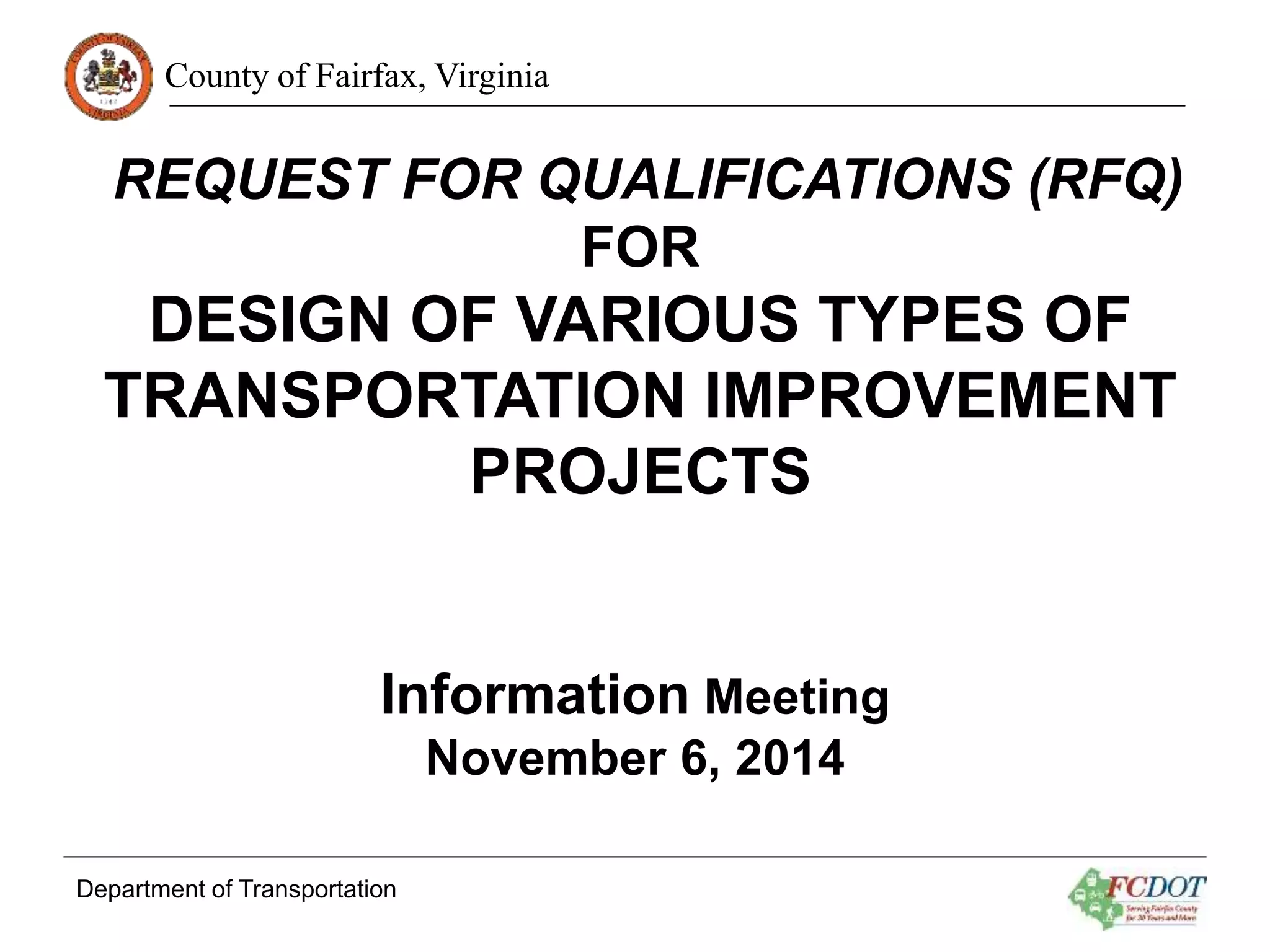 Request for Qualifications (RFQ) for Design of Various Types of ...