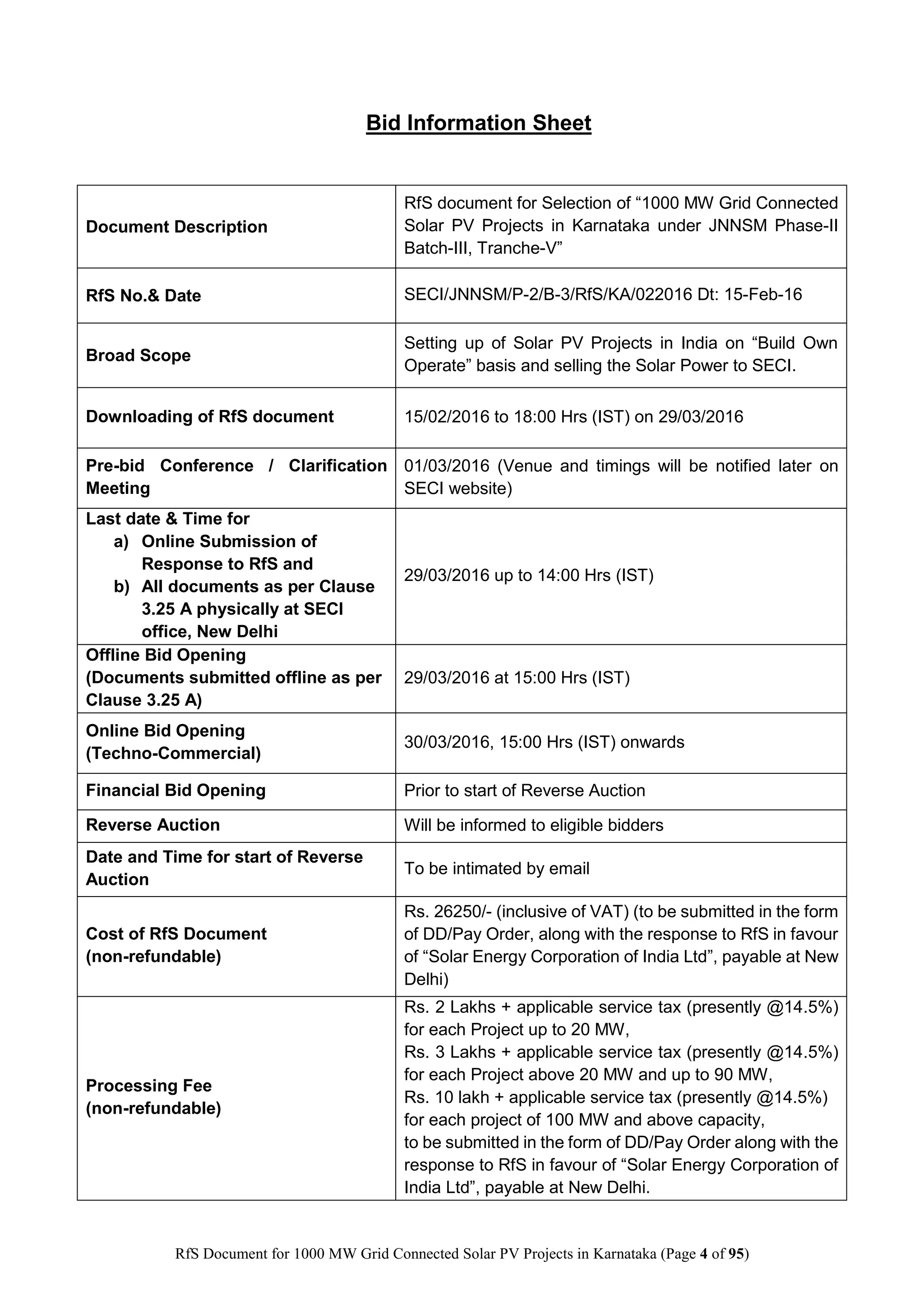 RfP FOR 1000 MW SOLAR PV POWER PROJECTS UNDER JNNSM PHASE II BATCH-III ...