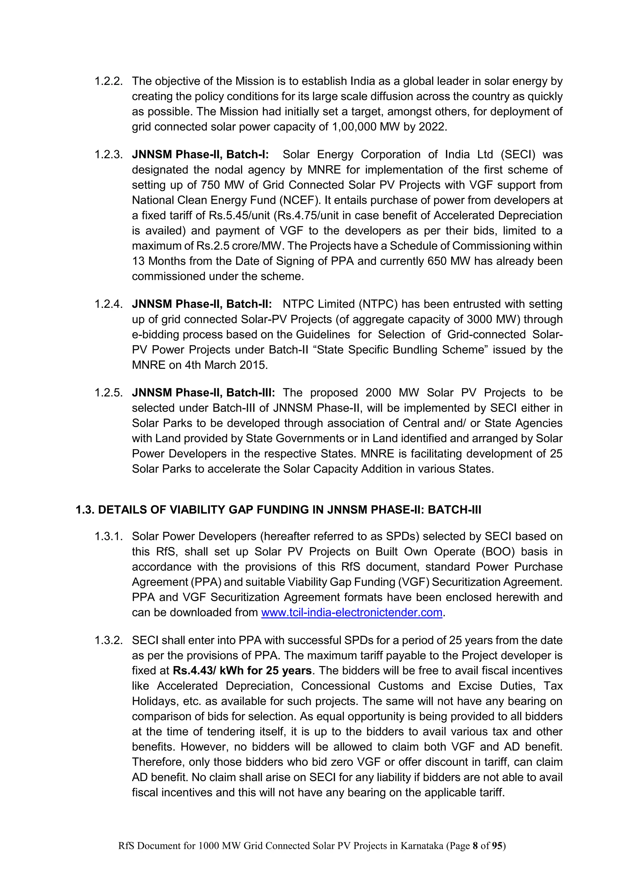 RfP FOR 1000 MW SOLAR PV POWER PROJECTS UNDER JNNSM PHASE II BATCH-III ...