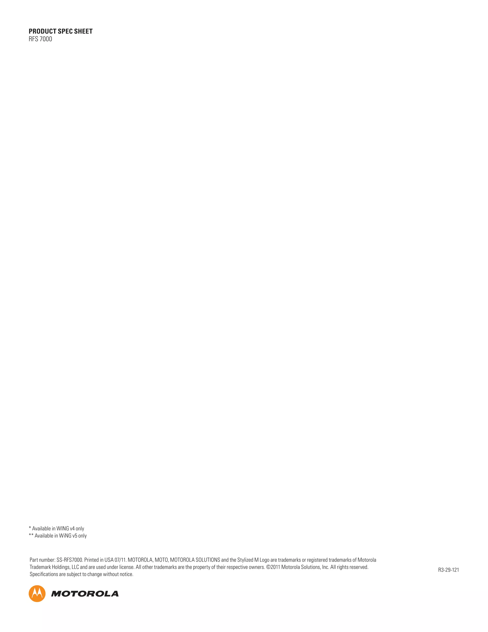 Rfs7000 spec sheet | PDF | Computer Networking | Computing