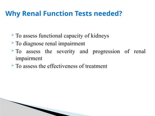 RFT renal function Laboratory report ppt | PPT | Free Download