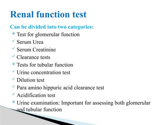 RFT renal function Laboratory report ppt | PPT