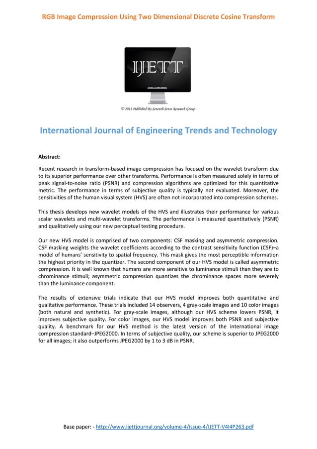 RGB Image Compression using Two-dimensional Discrete Cosine Transform | PDF