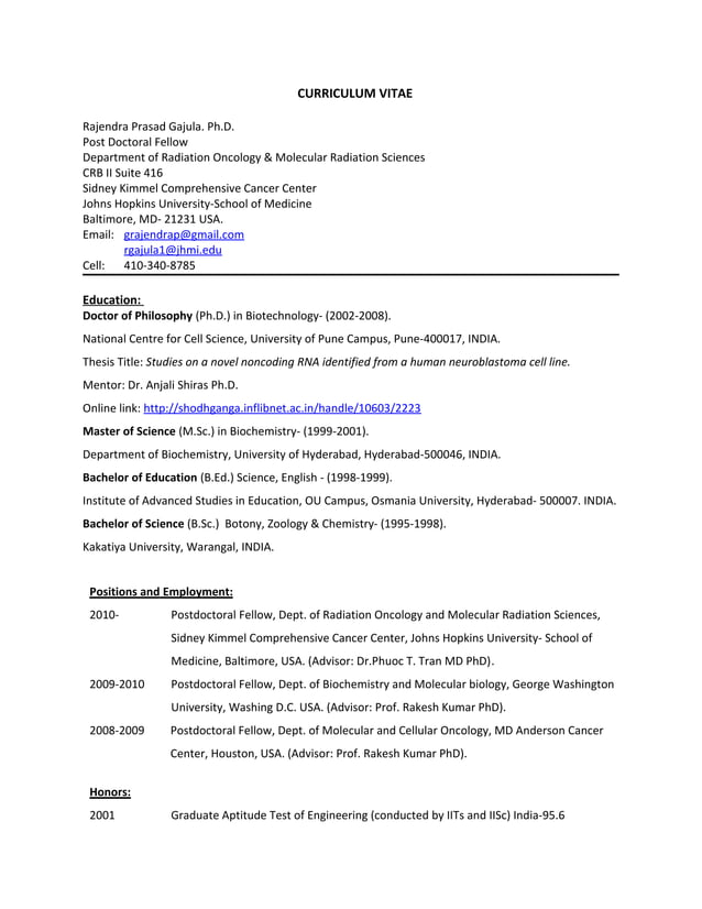 Curriculum Vitae: Rajendra Gajula | PDF