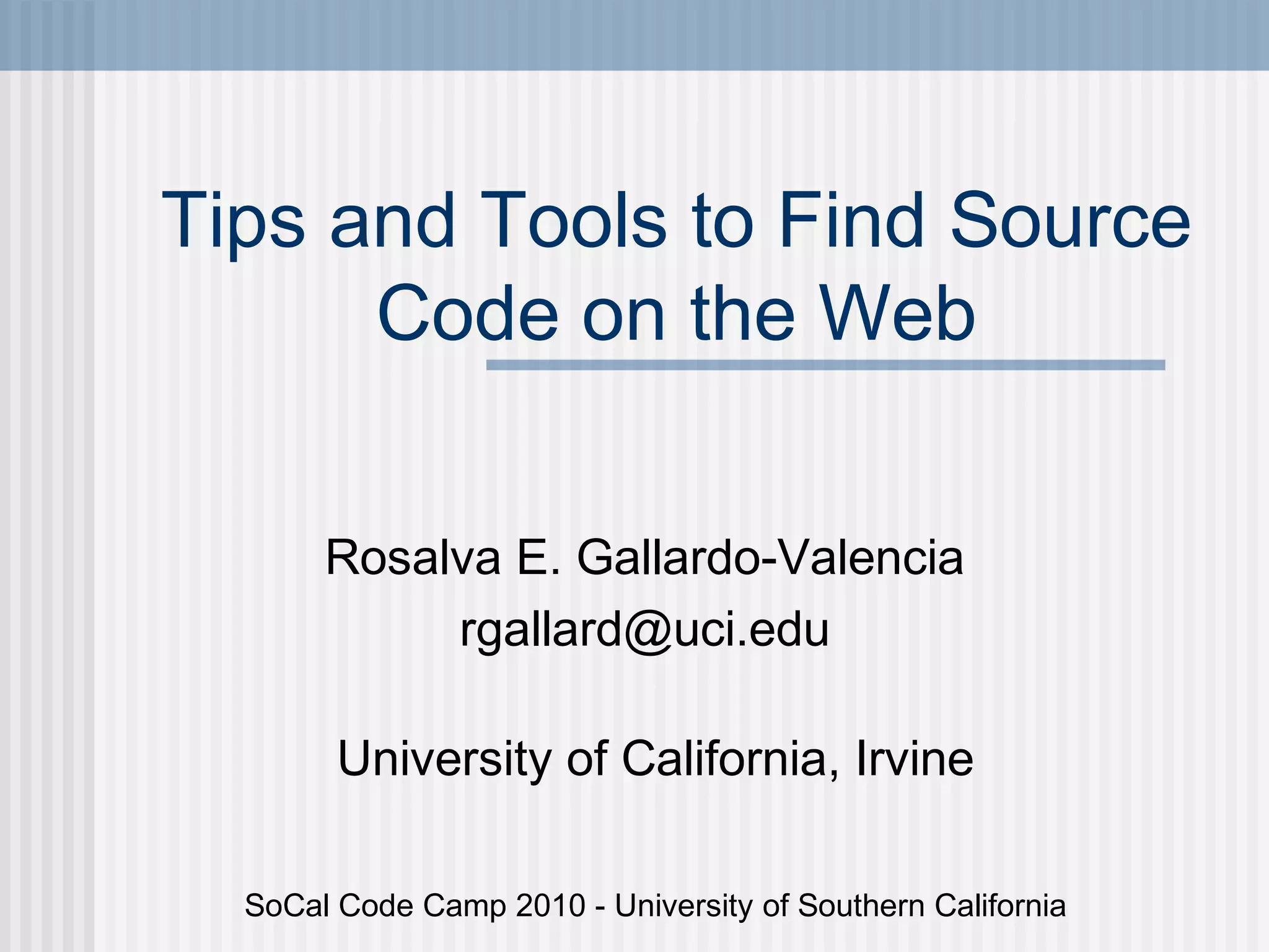 Tools to Find Source Code on the Web | PPT | Databases | Computer ...