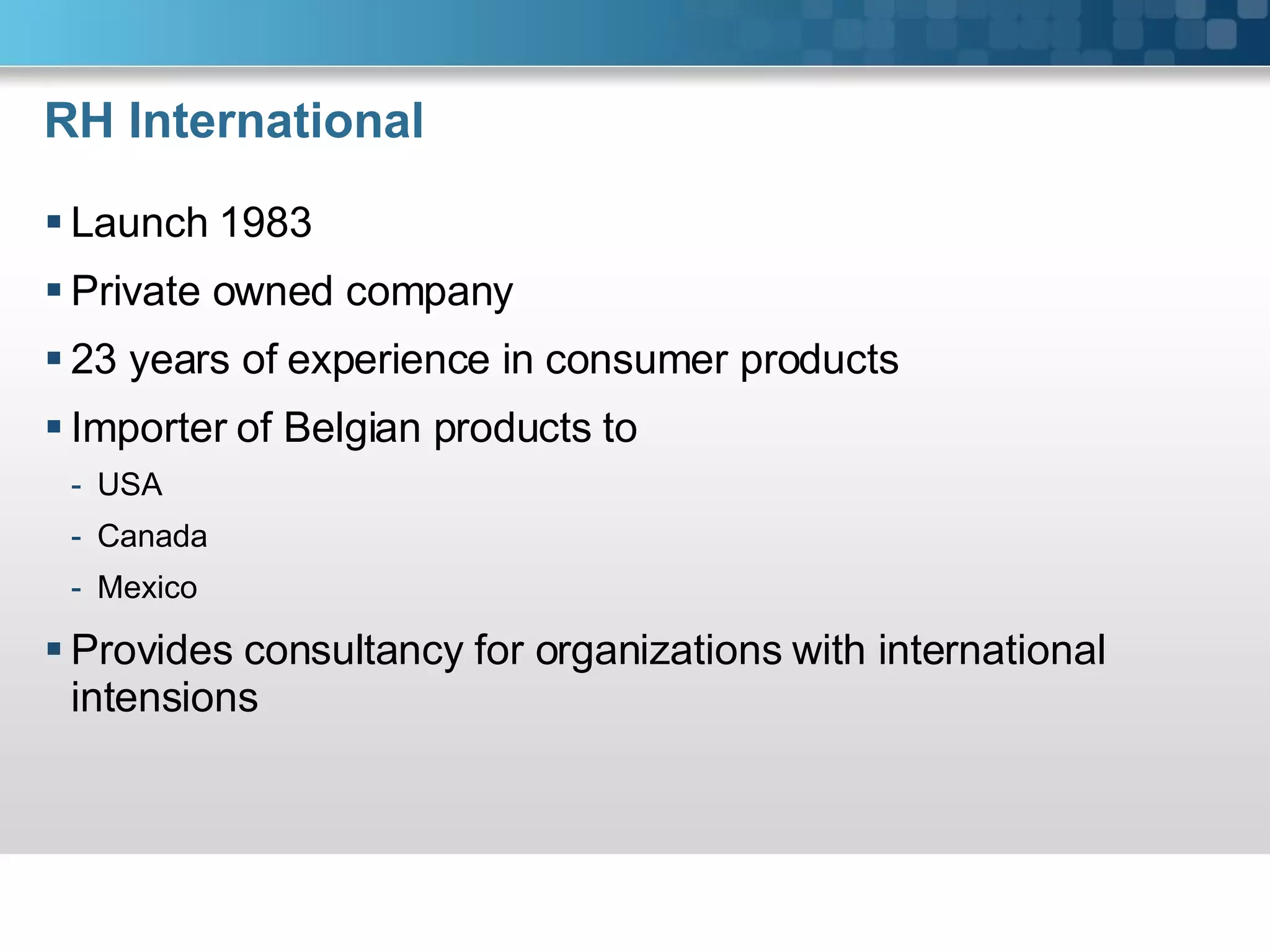 Rh International Company Information | PPT
