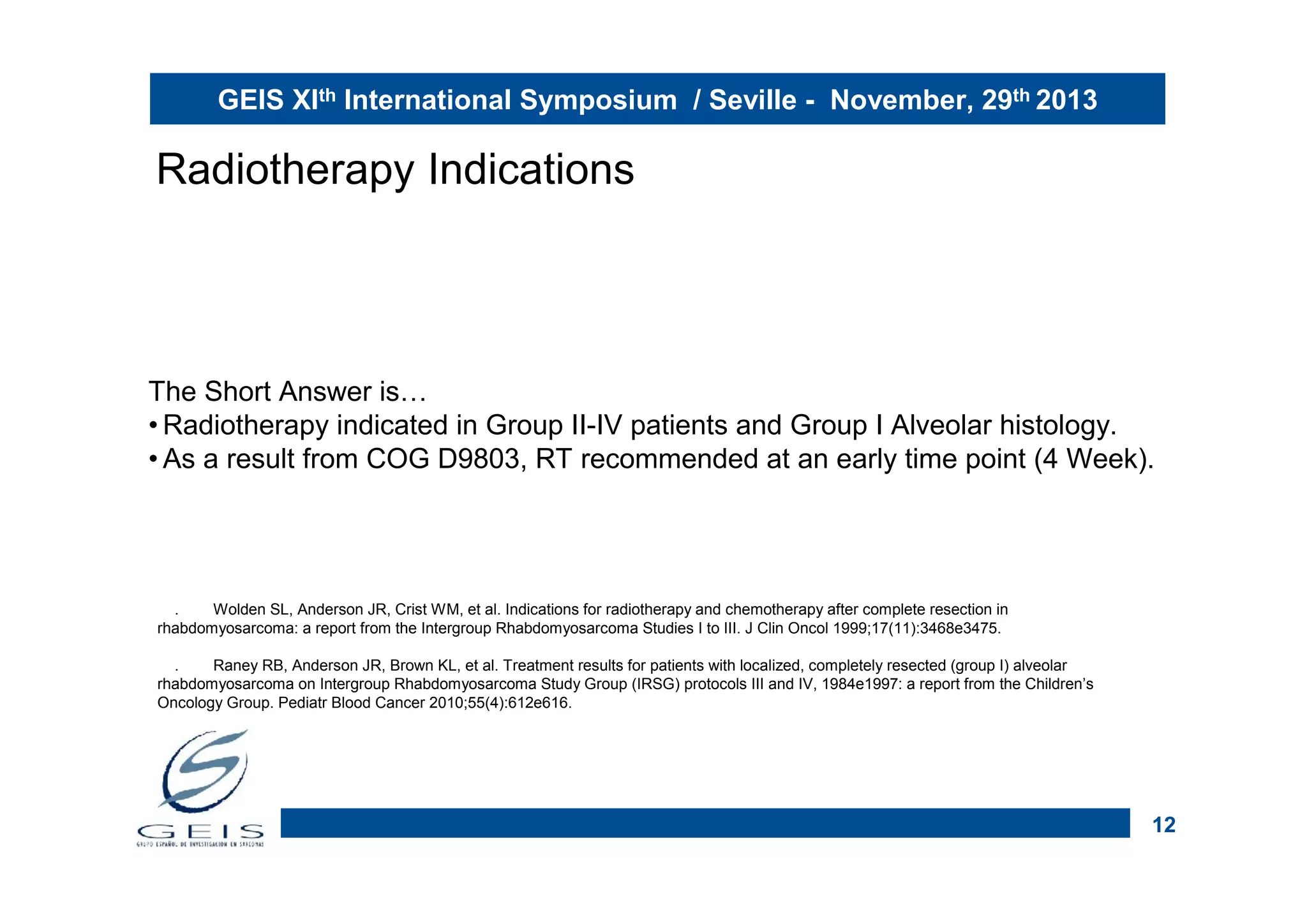 Rhabdomyosarcoma radiotherapy indications and outcome | PDF