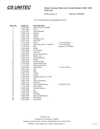 CS Unitec Pneumatic Rotary Hammer Drill Schematic: 2 2404 0010 | PDF