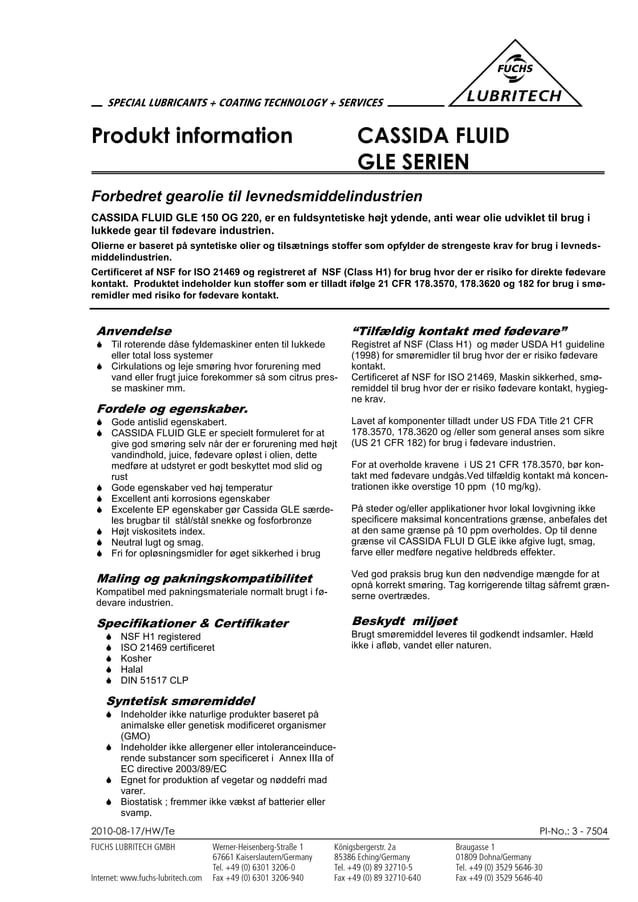 Tds cassida fluid gle 150 dk | PDF