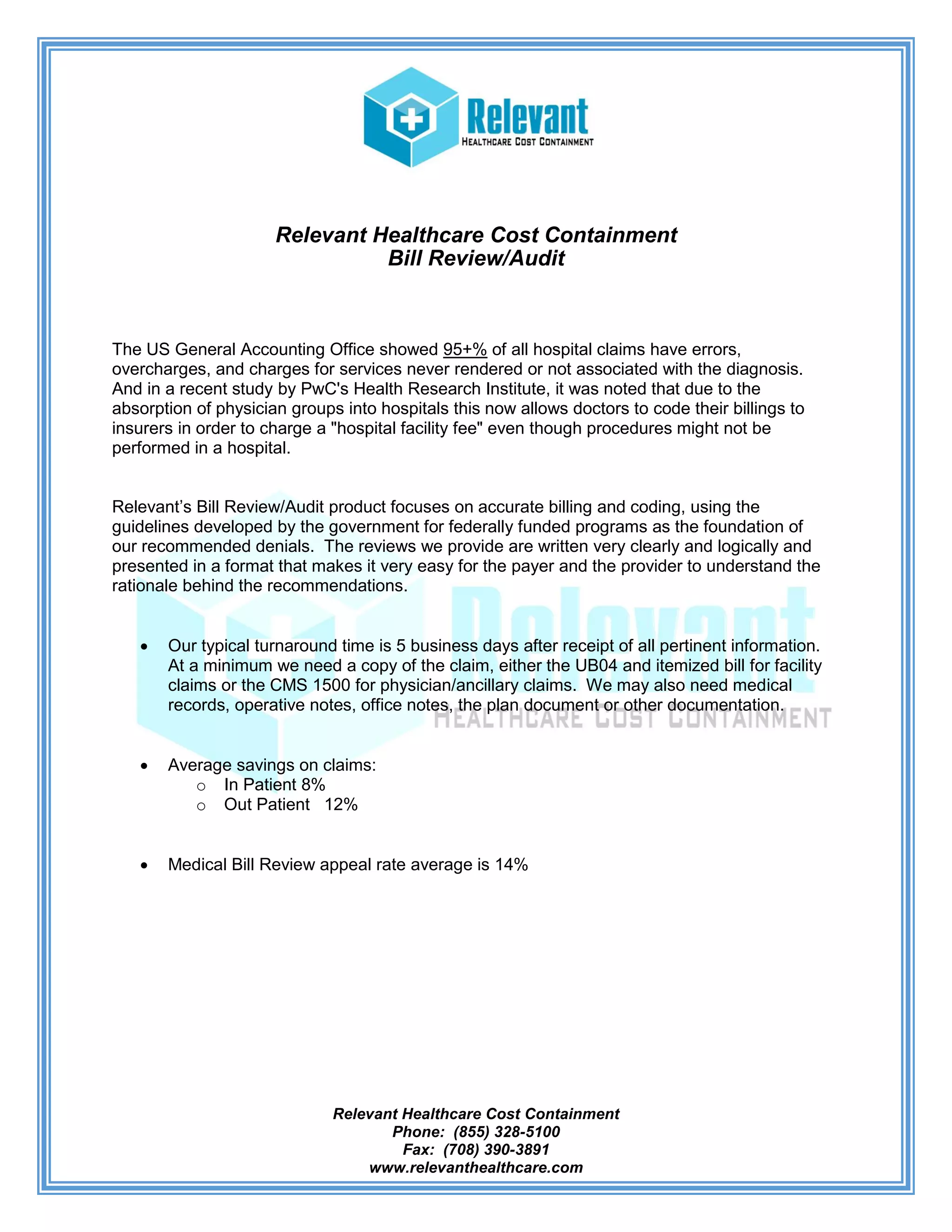 Medical Bill Review and Audit | PDF