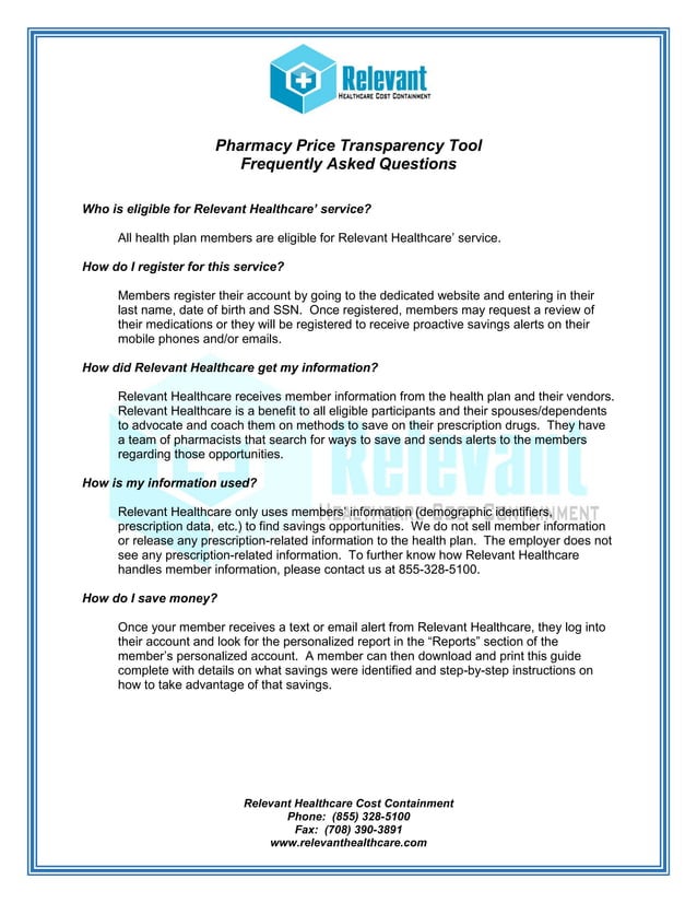 Rhcc pharmacy price transparency tool | PDF