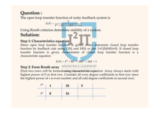 Stability Analysis in Time Domain using Routh - Hurwitz Criterion | PDF